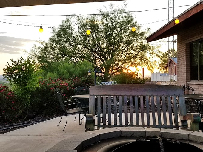 Arizona sunsets and sizzling steaks &ndash; Branding Iron's outdoor seating area offers both, proving paradise doesn't need fancy packaging.