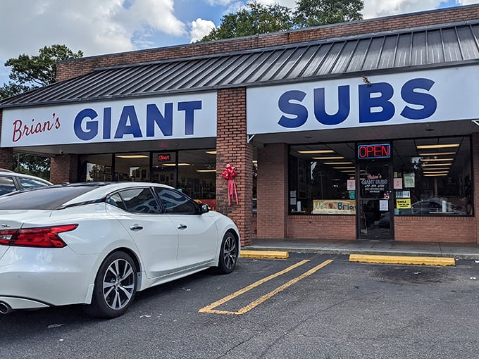 That bold blue sign is like a lighthouse for the hungry, guiding sandwich lovers to carb-loaded bliss. 