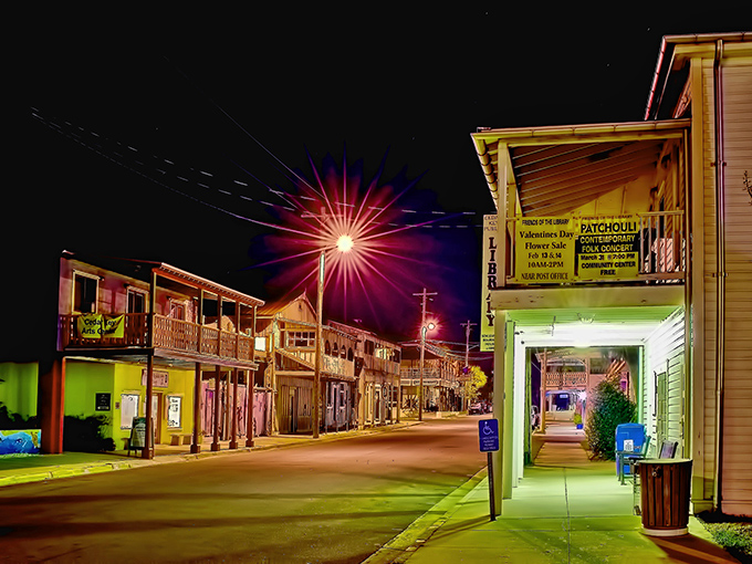 Night falls on Cedar Key's main street, transforming this fishing village into a magical scene worthy of a watercolor painting.