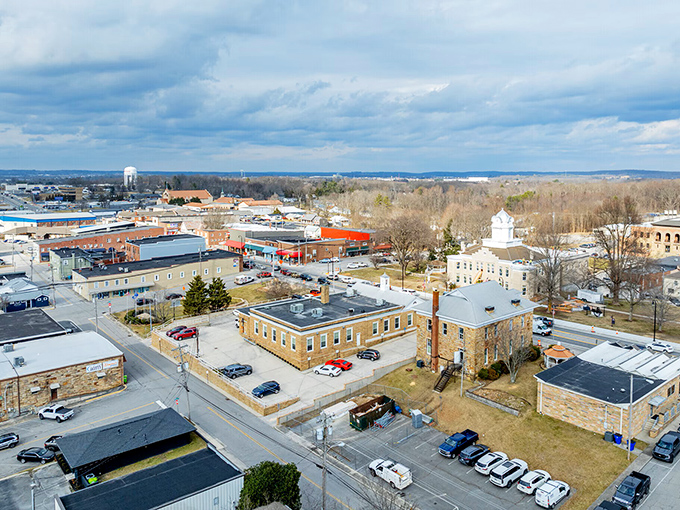A bird's-eye view of Crossville reveals its compact downtown layout, surrounded by the natural beauty that makes this area so appealing.