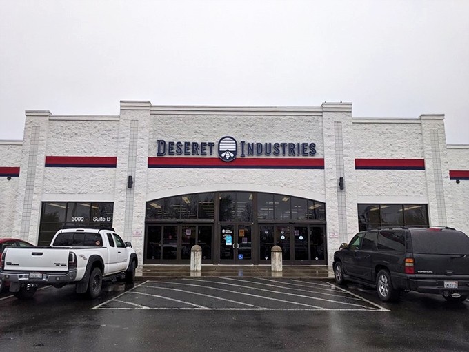 Deseret Industries' sleek exterior hints at the organized shopping experience waiting inside those doors.