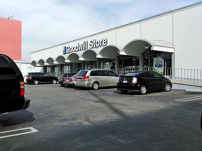 The blue fortress of finds! Goodwill's massive location looks ready to serve an army of bargain hunters.