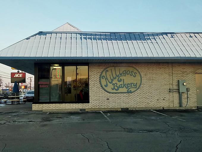 The humble sign says it all&mdash;Hilligoss Bakery doesn't need flashy advertising when the donuts speak for themselves.