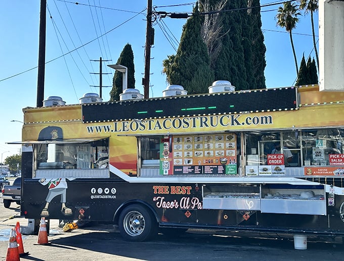The website address says it all&mdash;this is taco royalty on wheels. Leo's black and gold truck serves up al pastor sliced straight from heaven.