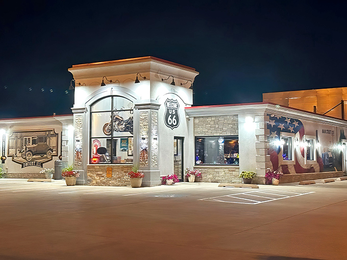 By night, this Route 66 gem glows like a time machine to America's golden age of roadside dining.