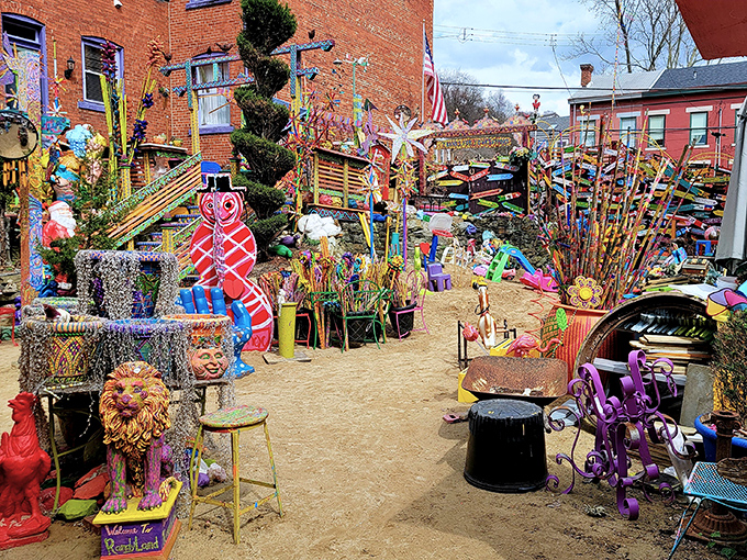 Every inch of Randyland's outdoor space bursts with recycled treasures. Where garden gnomes probably throw legendary parties after hours!