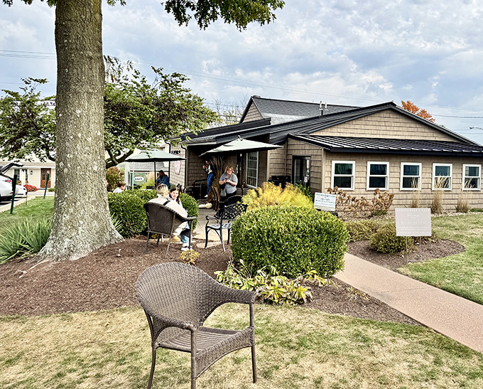 Cozy outdoor seating at Rebecca's Bistro invites you to linger over coffee and conversation while the world slows down around you.