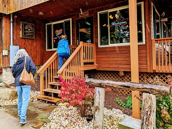 Simple wooden steps lead to serious steak satisfaction. No Instagram filters needed for food this authentically delicious.