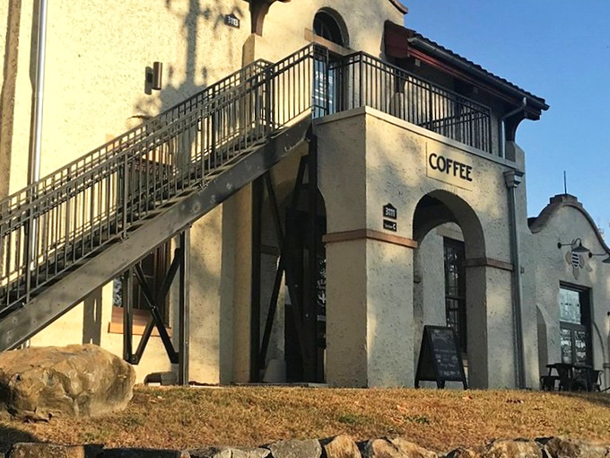 Simple yet dramatic&mdash;Sleeping Bird Coffee's exterior promises what every coffee lover seeks: exceptional brews in a building worth admiring.