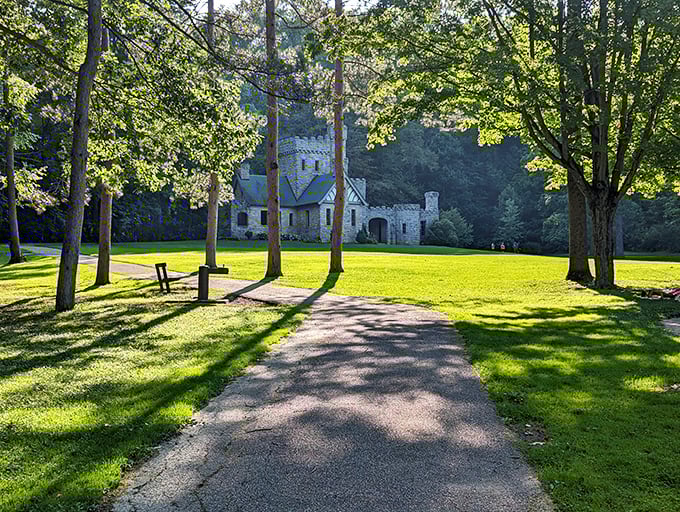 This stone fortress in the woods feels like stumbling upon Camelot during your morning hike. Just add knights!