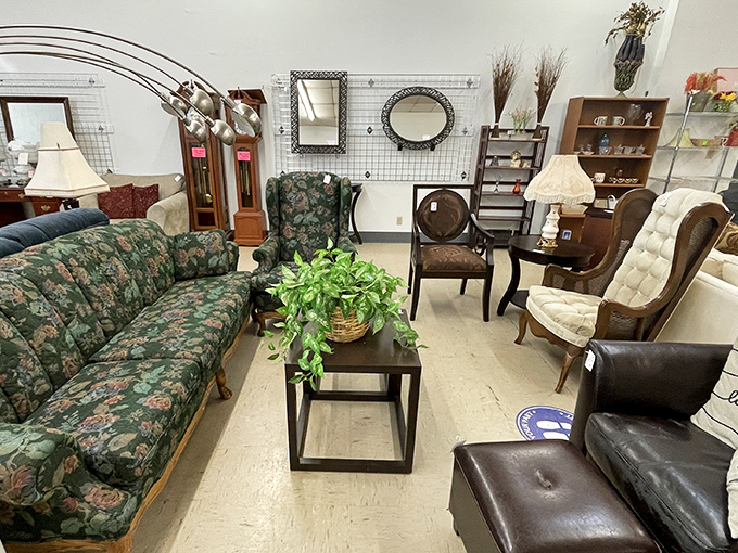 Step into this living room display and you might forget you're thrifting. The Salvation Army's furniture section feels like home already.