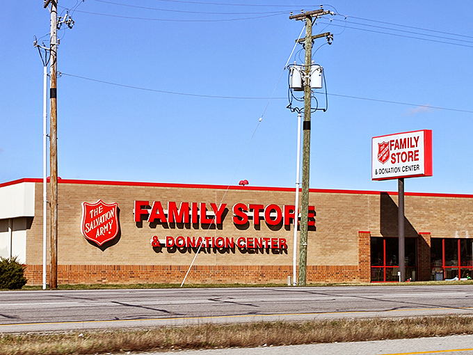 Fort Wayne's Salvation Army store stands ready for both donations and discoveries. The red shield promises quality finds and community support.