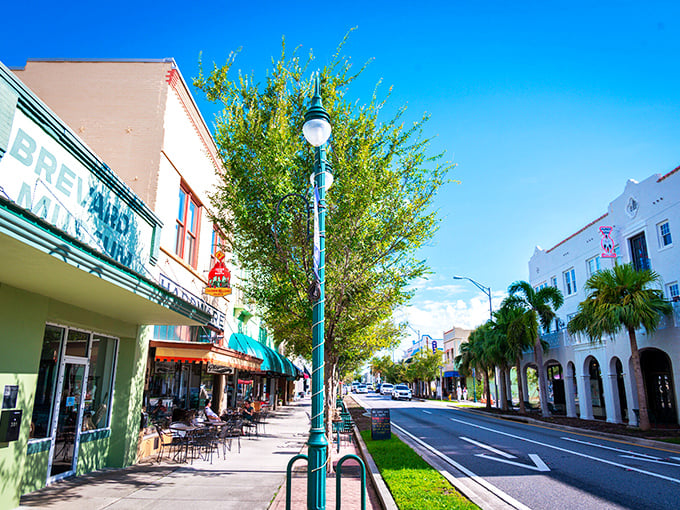 Downtown Titusville's pastel buildings look like they're auditioning for a Wes Anderson film about affordable retirement.