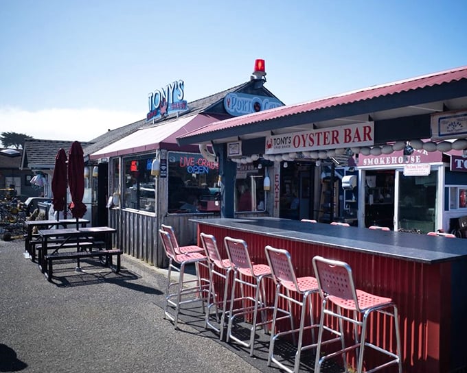 With its festive exterior and outdoor seating, Tony's Oyster Bar looks like the beach party where seafood is the guest of honor.