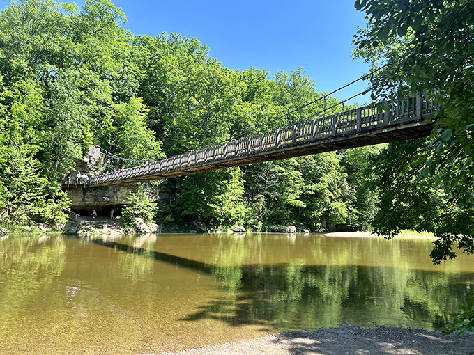 This suspension bridge at Turkey Run isn't just a crossing&mdash;it's an invitation to adventure that makes your inner child want to skip across.