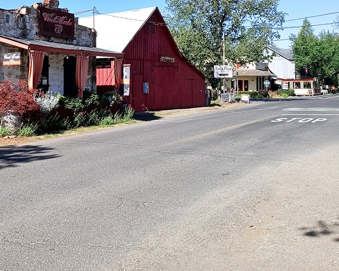 The iconic red barn structure houses local businesses that have mastered the art of blending rustic charm with sophisticated offerings.