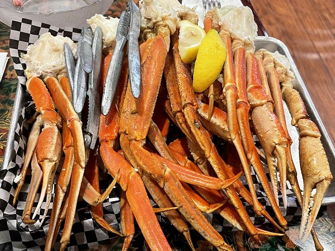 Snow crab legs arranged like a coral masterpiece&mdash;nature's perfect design for both beauty and function. The kind of dish that justifies wearing a bib as an adult.