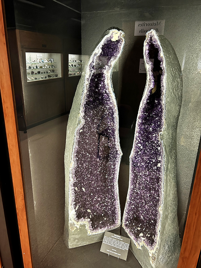 Split open like nature's geode piñata, this amethyst cathedral reveals a secret purple universe that formed over millions of years.