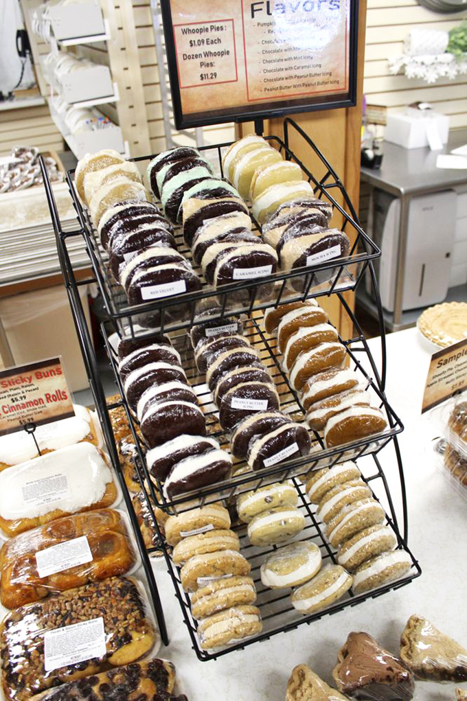 Whoopie pies stacked like edible hockey pucks of joy. The chocolate-vanilla contrast isn't just visually appealing&mdash;it's a metaphor for life's perfect balance.