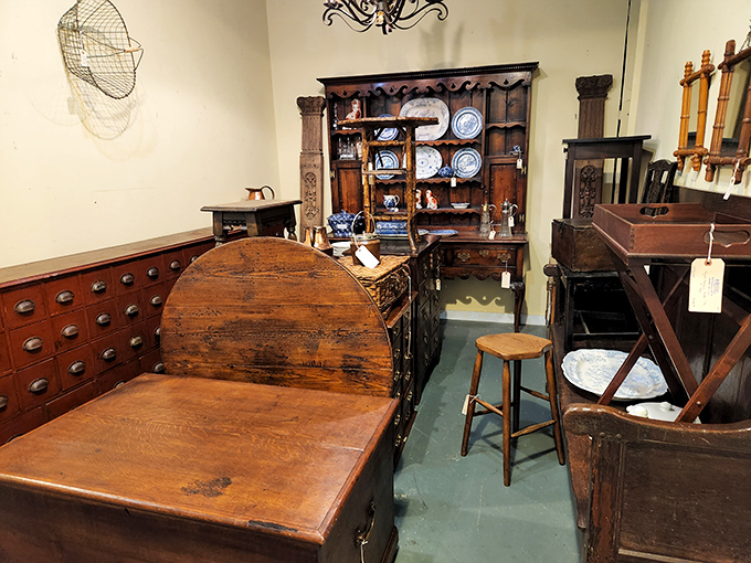 Woodworker's paradise! These handcrafted pieces tell stories of craftsmanship from an era when furniture was built to outlast its makers.