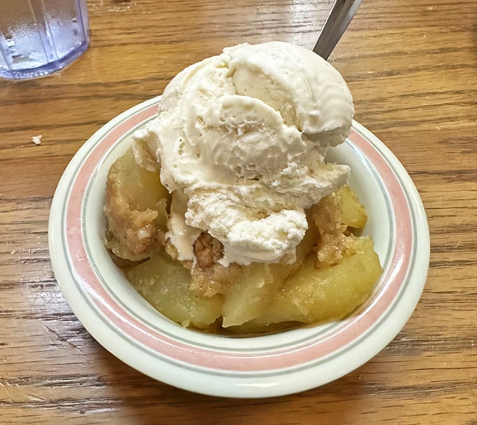 Warm apple dessert crowned with melting vanilla ice cream&mdash;the kind of simple pleasure that makes you momentarily forget about your cholesterol numbers.