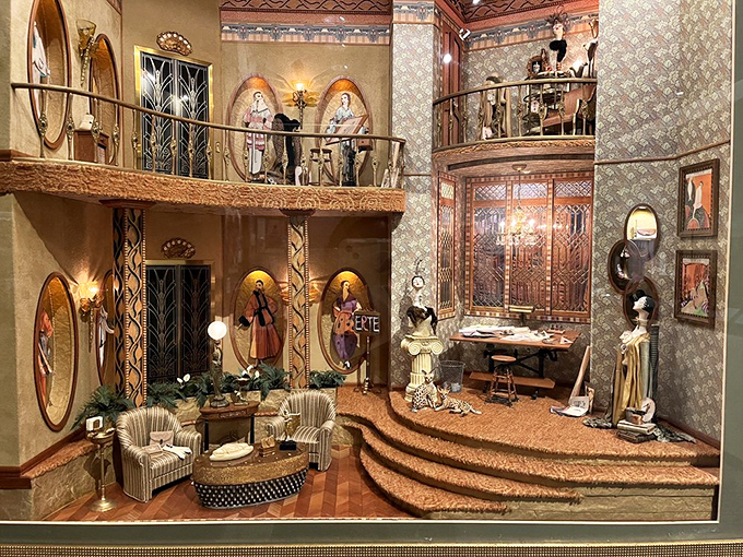 This Art Deco dollhouse captures the glamour of the Roaring Twenties in exquisite miniature detail. 