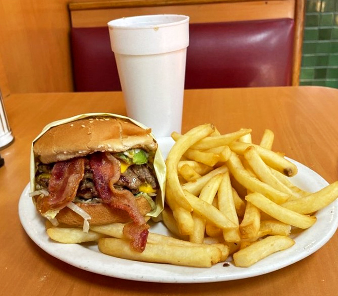 The bacon avocado burger arrives like a California dream&mdash;crispy, savory bacon playing perfect counterpoint to buttery avocado in every magnificent bite.