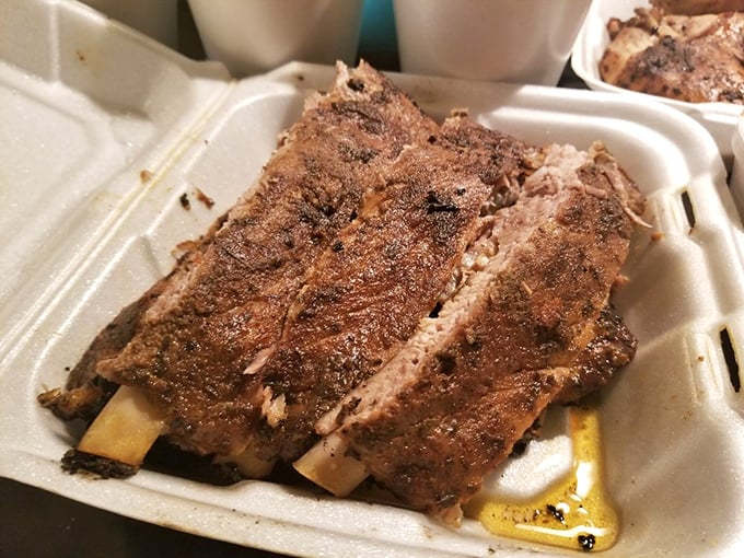 These ribs showcase the beautiful bark and perfect smoke ring that barbecue dreams are made of.