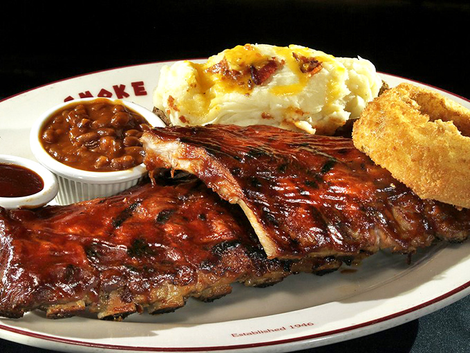 BBQ ribs that don't just fall off the bone&mdash;they practically leap onto your fork. Served with sides that know their supporting role perfectly.