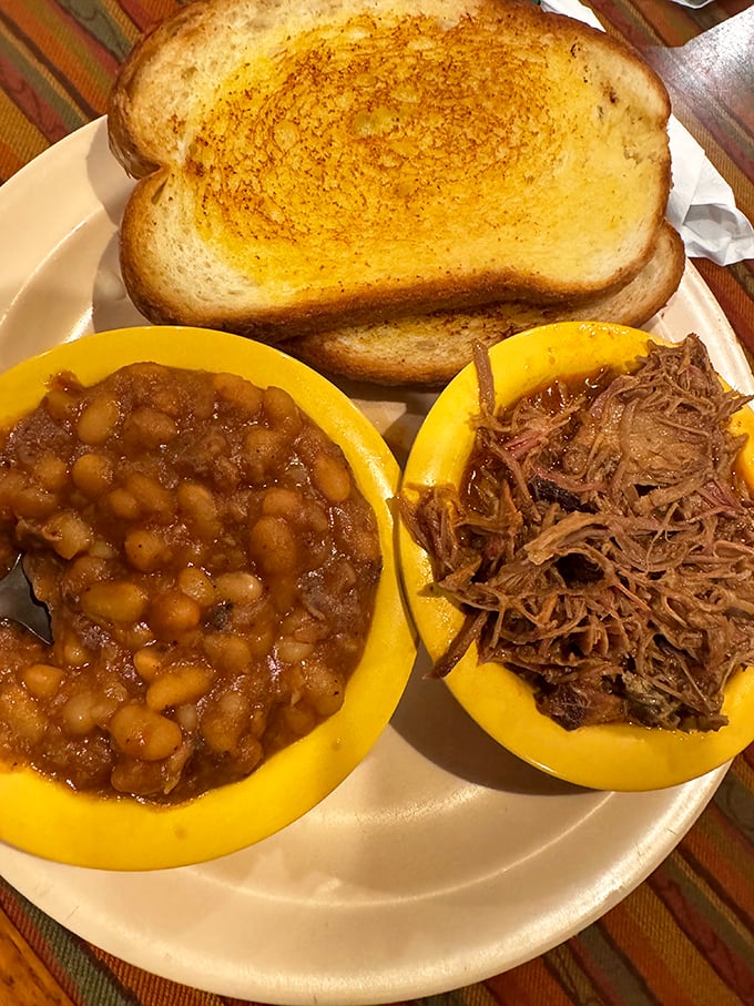Baked beans and pulled pork &ndash; a marriage so perfect it makes you wonder why we bother with fancy cuisine. That toast? Just there to soak up the glory.