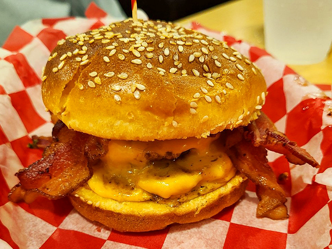 Bacon doesn't ask why&mdash;it sizzles and delivers. This burger masterpiece combines melty cheese, crispy bacon, and a perfect patty in a dance of flavor that deserves a standing ovation.