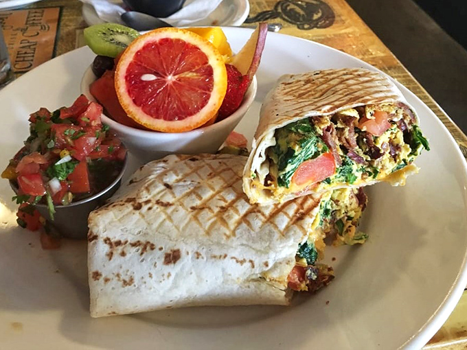 Breakfast burritos: the original edible sleeping bag for your favorite ingredients. This one's stuffed with enough goodness to fuel an Oregon hiking expedition.