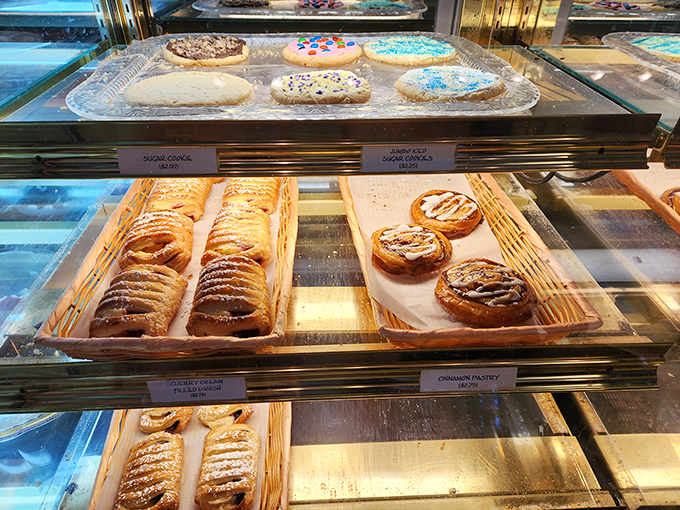 Behold the pastry case of dreams, where sugar cookies and Danish pastries compete for your affection.