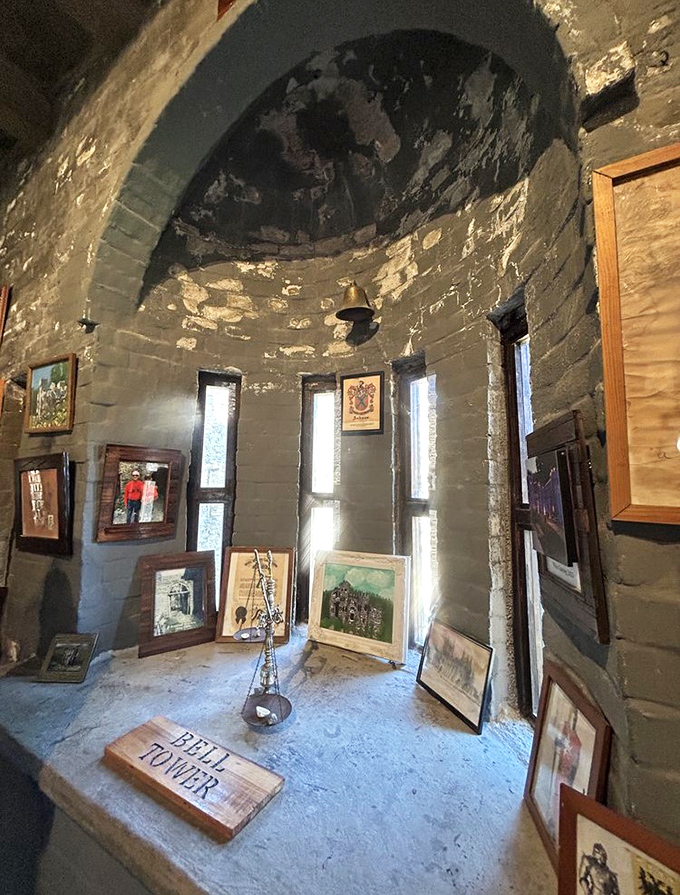 This arched nook houses more than just a bell&mdash;it's a time capsule of castle culture complete with vintage photographs and handwritten history.