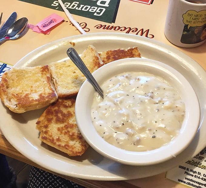 Biscuits and gravy that would make your grandmother both proud and jealous. That creamy, pepper-flecked sausage gravy is practically begging for a fork dive.