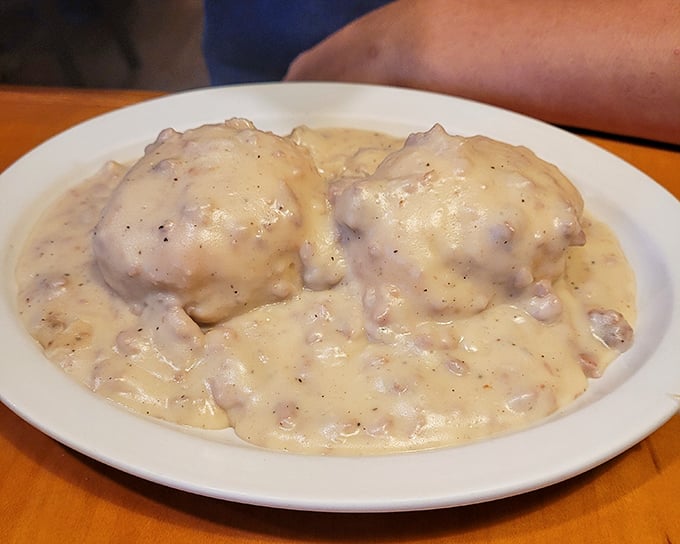Biscuits and gravy so comforting it makes your grandmother's cooking seem unnecessarily complicated. Each spoonful is like a warm hug for your taste buds.
