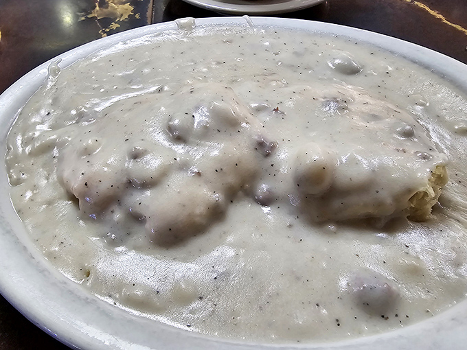 Behold the Mount Rushmore of breakfast plates – a gravy-covered monument to everything right with America.