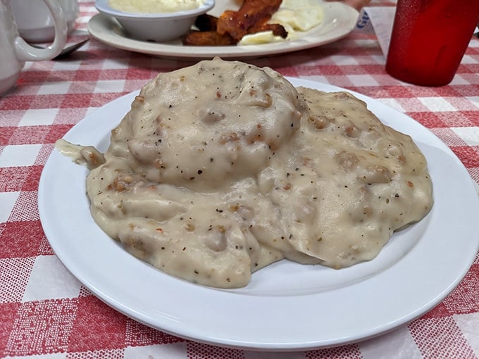 Biscuits swimming in creamy, peppery sausage gravy &ndash; the breakfast equivalent of a warm hug from your favorite aunt who never counted calories.