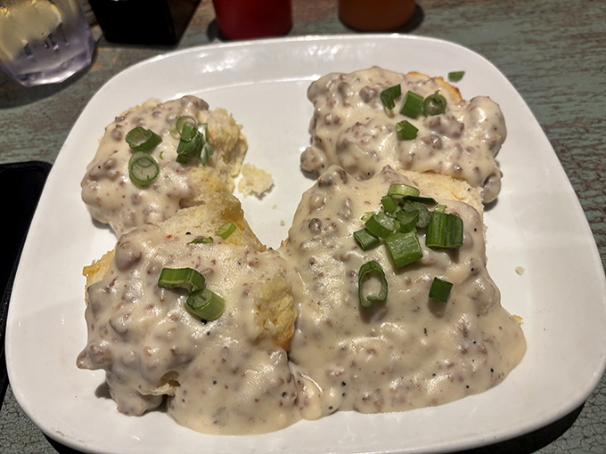 Biscuits and gravy so good they'll make you question every other breakfast you've ever had. That creamy blanket of gravy isn't messing around.