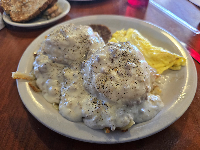 Biscuits and gravy that could make a Southern grandmother weep with joy&mdash;pillowy clouds drowning in peppery, sausage-studded heaven.