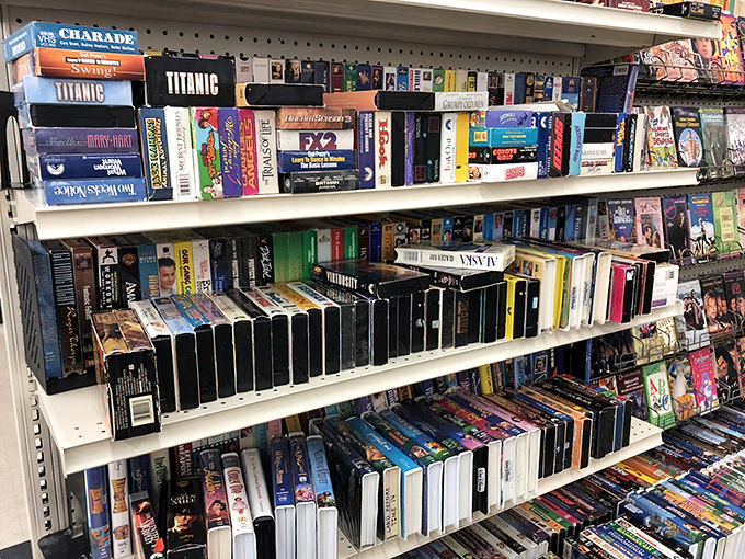 VHS tapes line up like old friends at a reunion. "Titanic" is here, ready to make your heart go on without breaking your wallet.