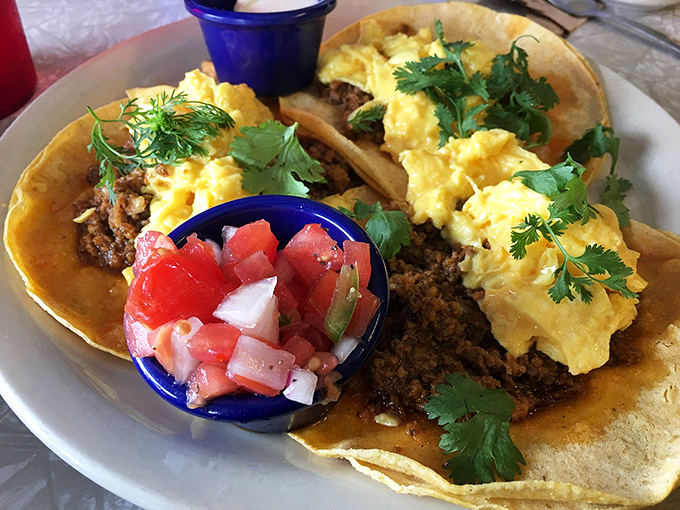 Breakfast tacos that make Monday mornings bearable&mdash;fresh pico, perfectly scrambled eggs, and enough cilantro to make you forget you're not in Austin.