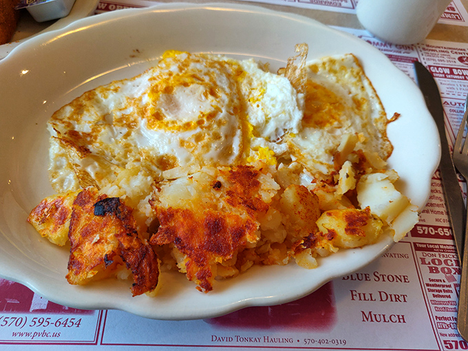 Sunny-side up eggs and golden home fries&mdash;a breakfast duet that never disappoints. The crispy potatoes alone are worth the drive through Pocono Mountain roads.