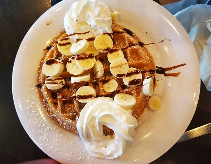 The Buckeye Waffle: where chocolate and peanut butter transform breakfast into a celebration worthy of a standing ovation.