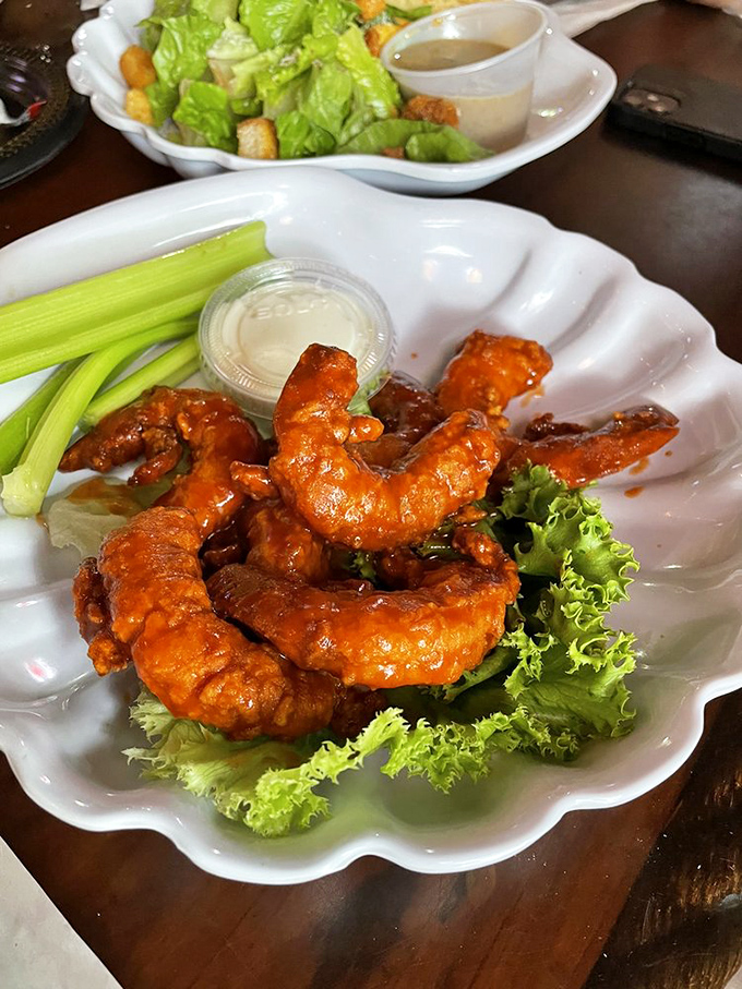 Buffalo shrimp that bring the heat without overwhelming the sweet, plump shellfish. That blue cheese dip isn't just a condiment&mdash;it's a necessity.