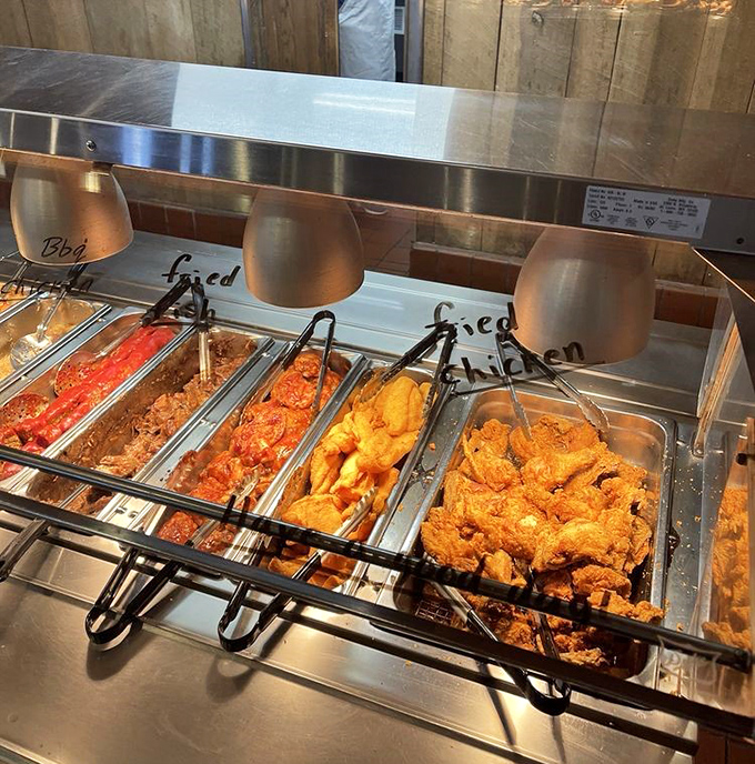 Golden-fried chicken sitting proudly alongside other hearty offerings &ndash; this isn't just food, it's edible nostalgia that makes calorie counting seem like sacrilege.