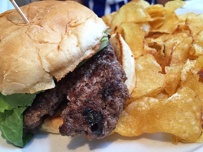 Behold the burger that makes grown adults weep tears of joy &ndash; perfectly grilled with golden chips alongside.