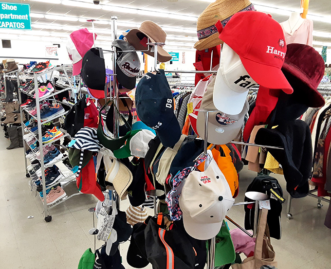 Hat heaven for the sun-conscious Floridian. Like a garden of fabric flowers, these caps bloom with team logos and vacation memories.