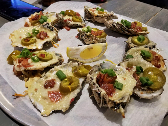 These chargrilled oysters aren't just cooked, they're transformed. Melted cheese, bacon bits, jalape&ntilde;os &ndash; it's what happens when the ocean meets comfort food.