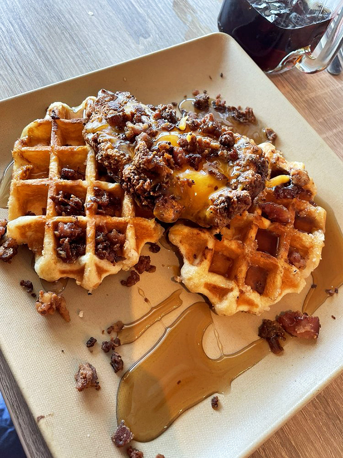 Chicken and waffles: where savory meets sweet in a dance so perfect it deserves its own Broadway show.